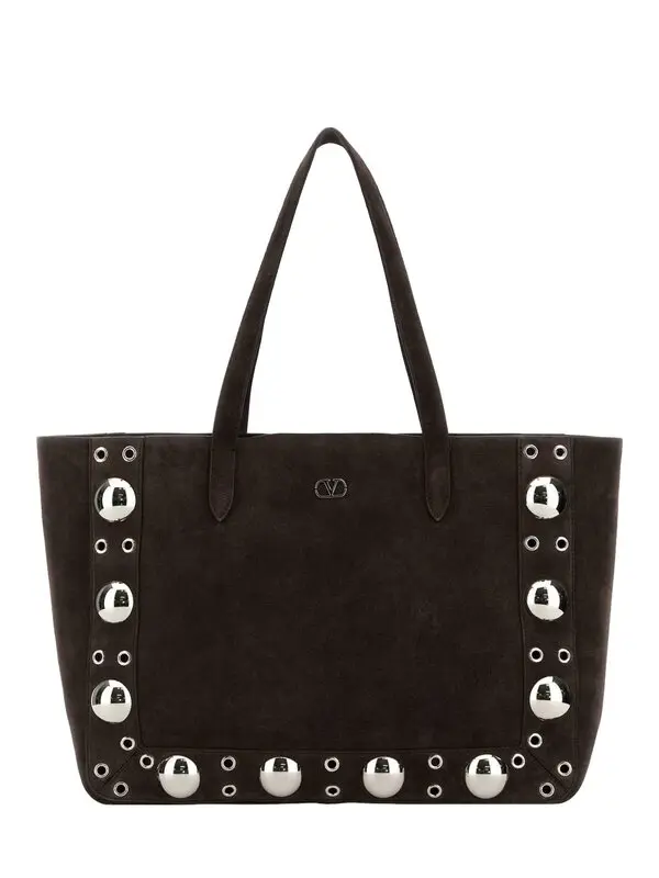Valentino Garavani Suede Shopping Bag With Studded Detail - Brown