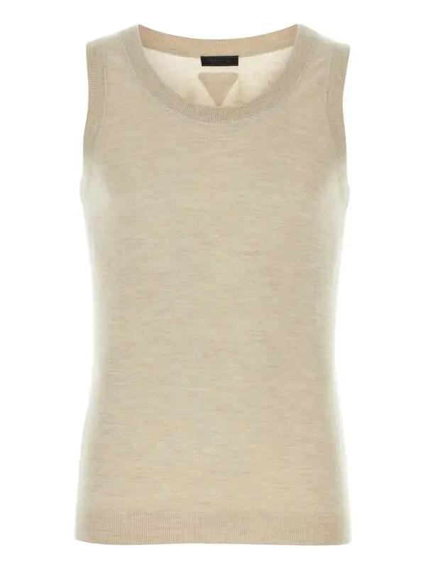 Prada Melange Sand Cashmere Tank Top - Brown