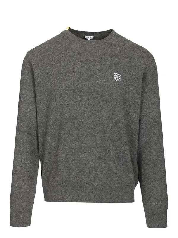Loewe Midweight Wool Sweater With Two-tone Intarsia Detail - Gray