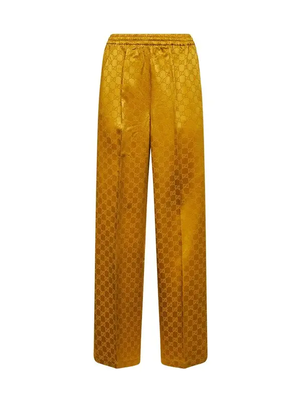 Gucci Gold Gg Jacquard Viscose Blend Trousers - Multicolor