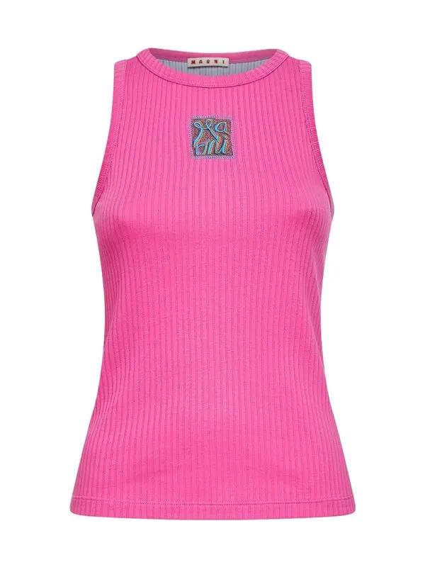 Marni Ribbed Cotton Logo Tank Top - Multicolor