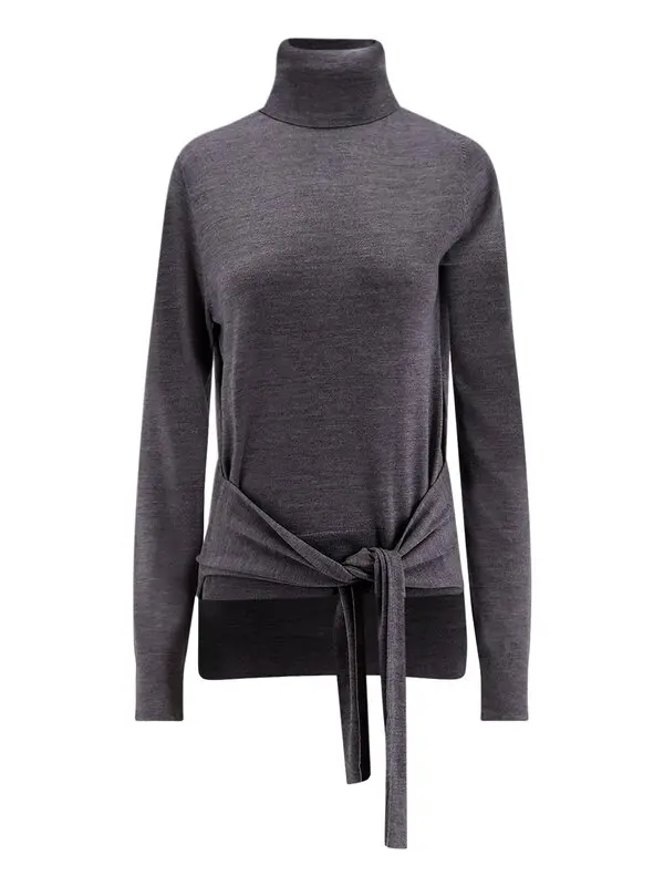 TOTEME Wool And Silk Turtleneck With Waist Tie Detail - Multicolor