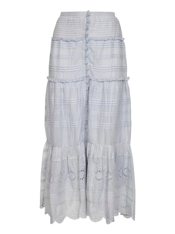Isabel Marant Étoile Light Blue Cotton Lace Tiered Maxi Skirt - Multicolor