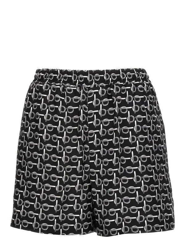 Burberry Silk Printed Shorts With Elastic Waistband - Black