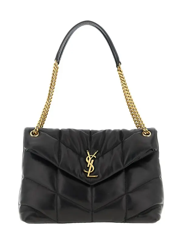 Saint Laurent Loulou Puffer Medium Shoulder Bag In Calf Leather - Black
