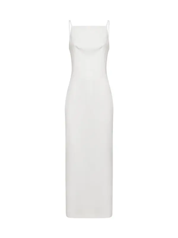 Givenchy Ivory Crepe Cady Long Dress With Slit - Multicolor