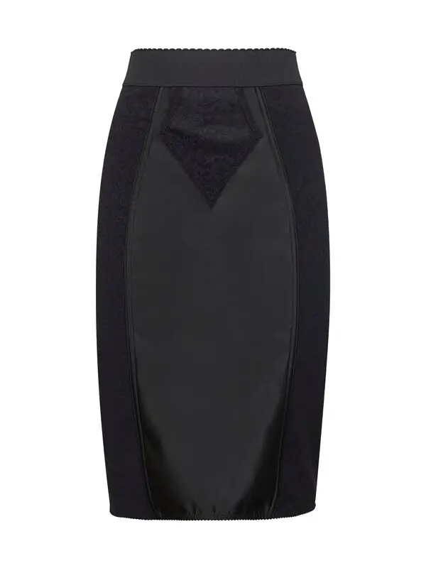 Dolce & Gabbana Black Lace And Marquisette Elastic Midi Skirt - Multicolor