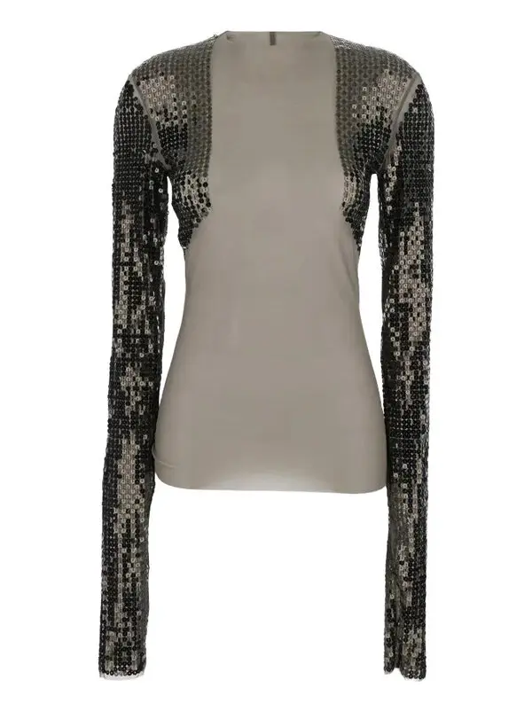 Rick Owens Sequin-embellished Crewneck Long Sleeve Top - Silver