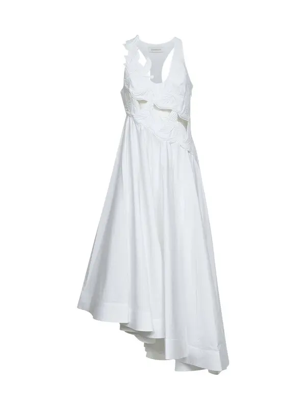 Zimmermann Ivory Cotton Luna Applique Midi Dress - Multicolor