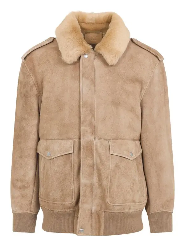 Prada Leather Jacket With Fur Collar - Multicolor