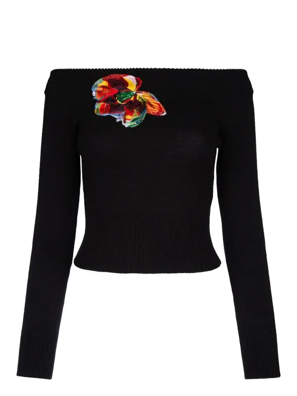 Alexander McQueen Off-the-shoulder Embroidered Sweater - Multicolor