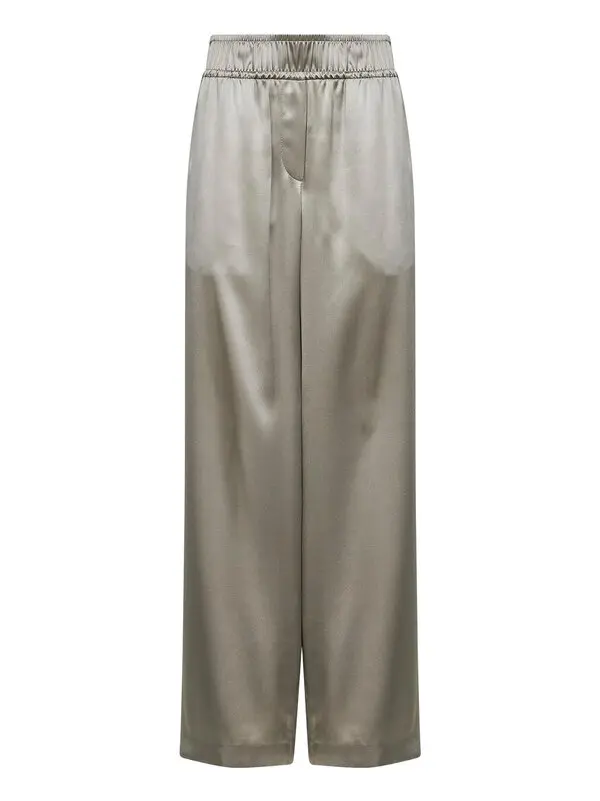 Brunello Cucinelli Olive Green Stretch Silk Satin Track Trousers - Multicolor