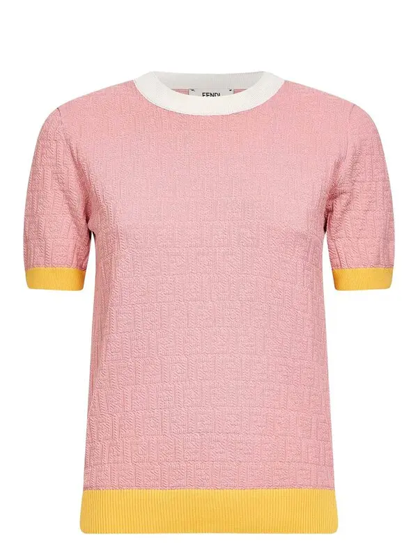 Fendi Pink Ff Cotton And Silk Sweater With Color Block Edges - Multicolor