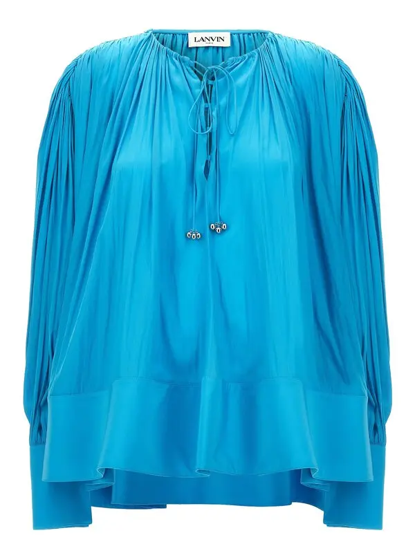 LANVIN Wide Blouse With Drawstring Detail - Blue