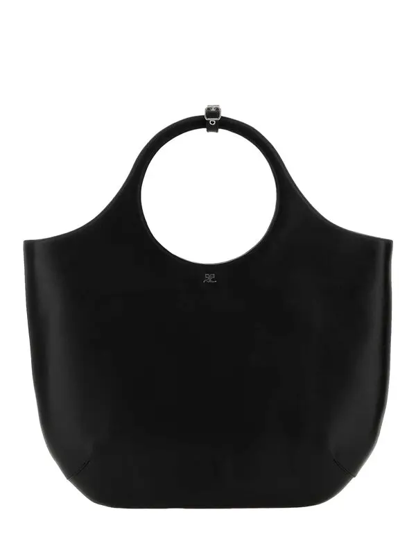 COURREGES Large Leather Handbag With Silver Metal Finishing - Black