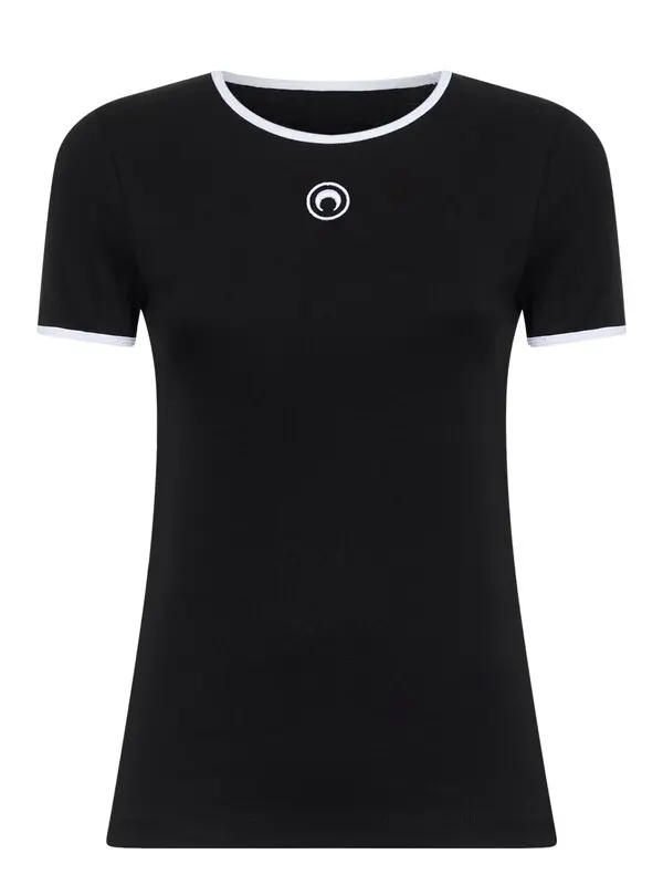 MARINE SERRE Black Ribbed Jersey Moon Logo T-shirt - Multicolor