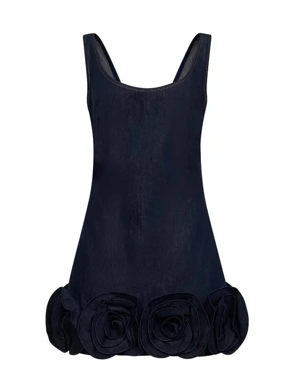 SELF-PORTRAIT Blue Denim Mini Dress With 3d Flower Embellishments - Multicolor