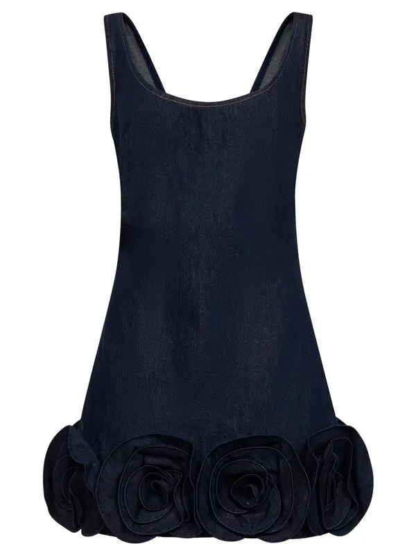 SELF-PORTRAIT Blue Denim Mini Dress With 3d Flower Embellishments - Multicolor