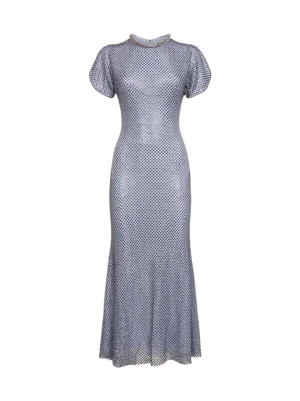 SELF-PORTRAIT Rhinestone Mesh Midi Dress - Multicolor