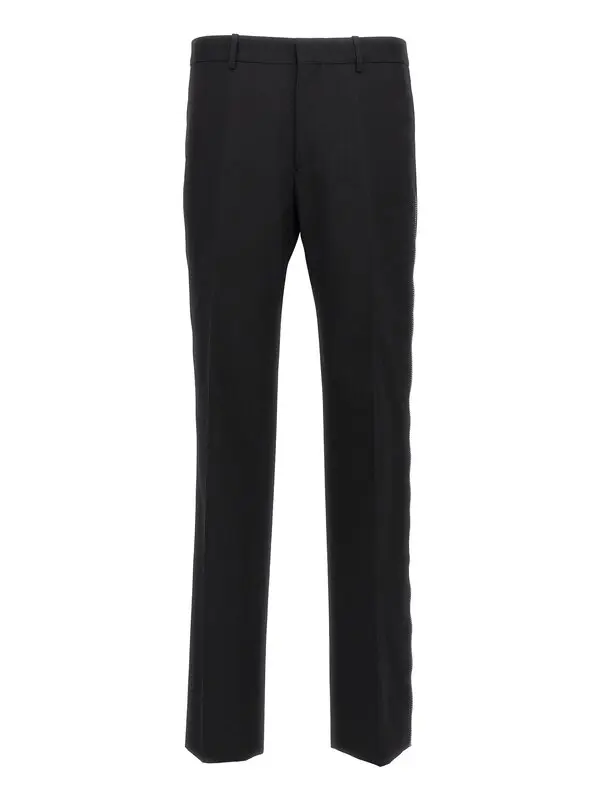 Off-White Virgin Wool Trousers With Side Zip Detail - Black