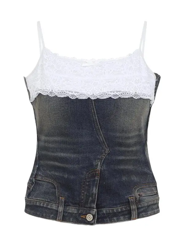 Balenciaga Cotton Lace Insert Top - Blue