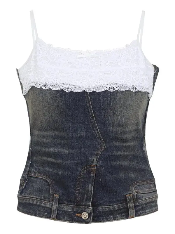 Balenciaga Cotton Lace Insert Top - Blue