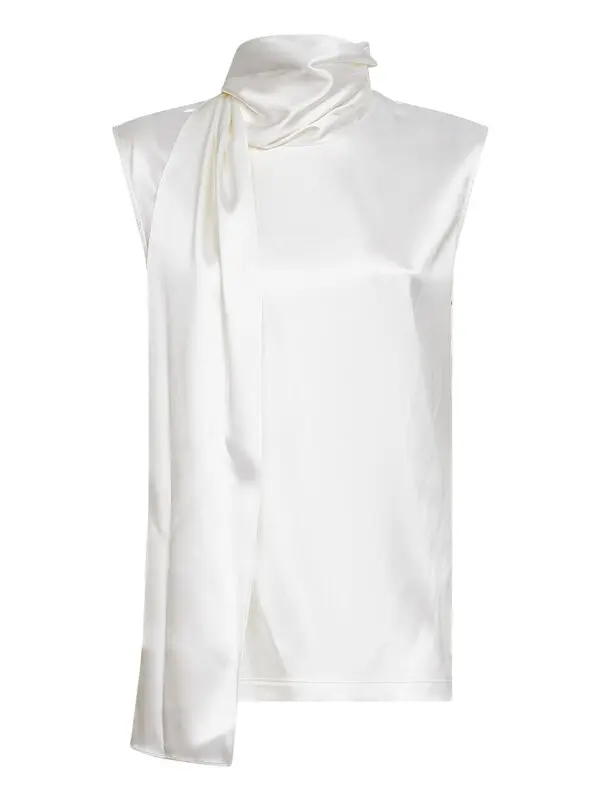 Bottega Veneta Stretch Silk Satin Top With Integrated Scarf Detail - Multicolor