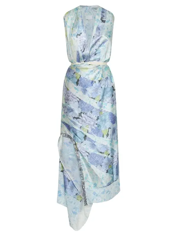 MAISON MARGIELA Floral Silk Wrap Midi Dress - Multicolor