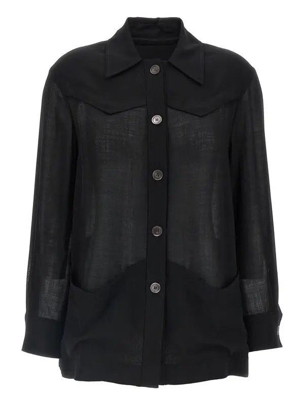 FERRAGAMO Semi-sheer Wool Shirt Jacket - Black