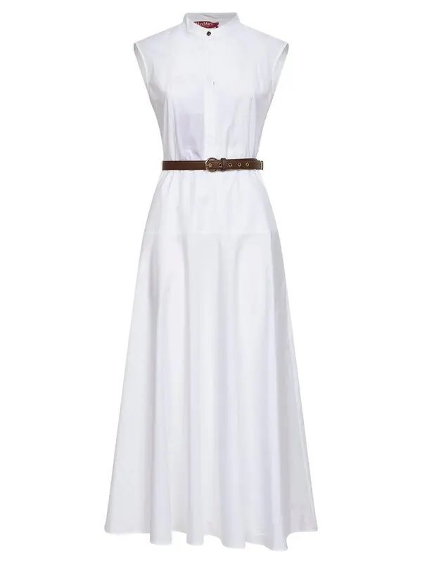 Max Mara White Cotton Poplin Belted Dress - Multicolor
