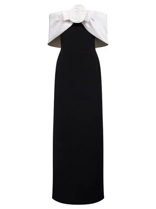 SELF-PORTRAIT Black Crepe Flower Maxi Dress - Multicolor