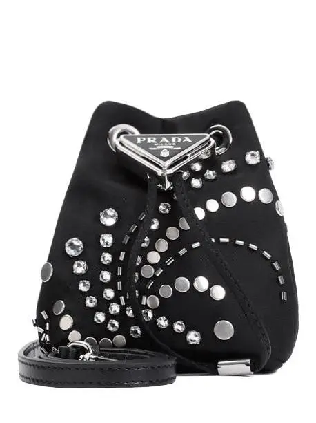 Prada Polyamide Pouch With Crystal Embellishments - Black
