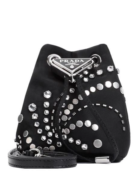 Prada Polyamide Pouch With Crystal Embellishments - Black