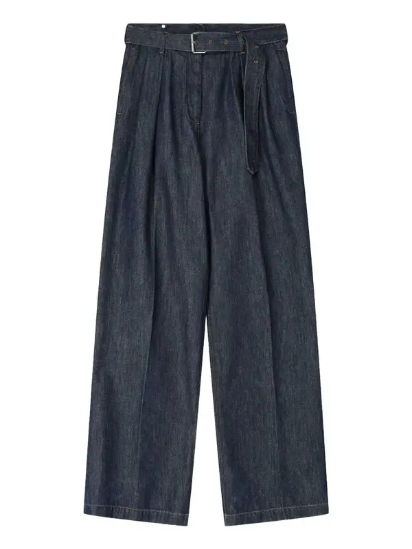 Dries Van Noten Belted Pleated Wide-leg Jeans - Blue