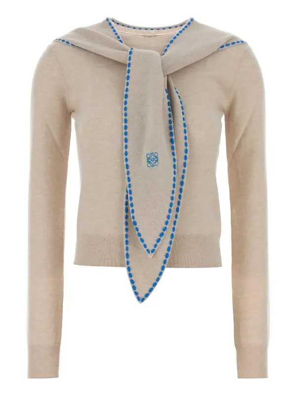 Loewe Wool Blend Sweater With Contrast Stitching - Brown
