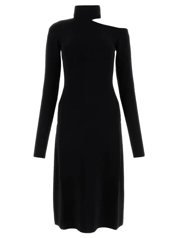 FERRAGAMO Black Ribbed Knit Dress With Asymmetrical Cut-out - Multicolor