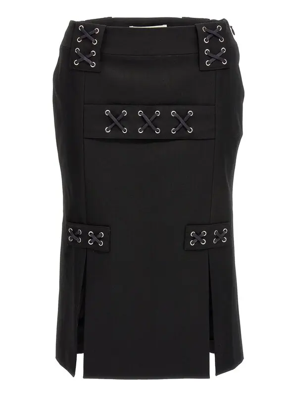 Alessandra Rich Lace-up Wool Blend Skirt - Black
