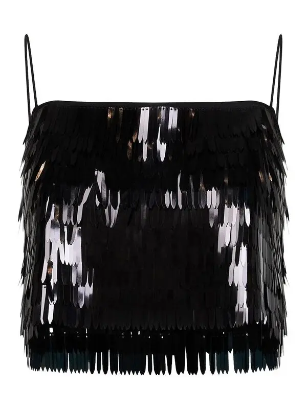 SELF-PORTRAIT Black Sequin Cropped Top - Multicolor