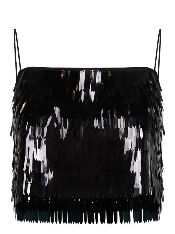 SELF-PORTRAIT Black Sequin Cropped Top - Multicolor