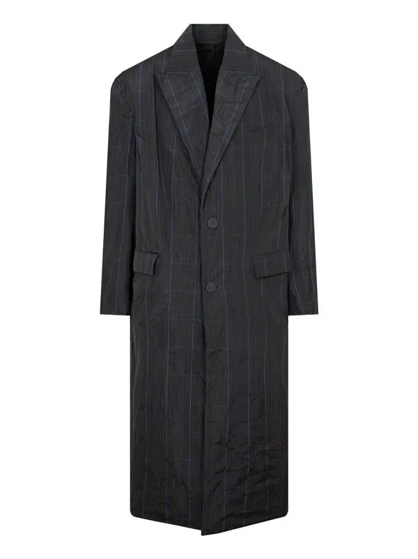Balenciaga Checked Long Raincoat - Gray