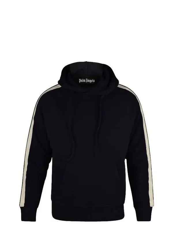 Palm Angels Cotton Hooded Sweatshirt With Contrasting Stripes And Logo Print - Black