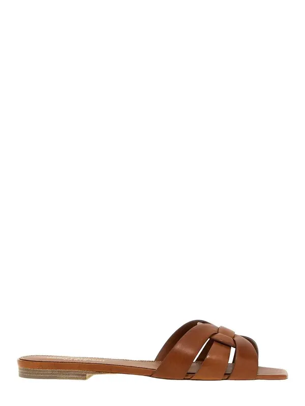Saint Laurent Tribute Nu Pieds Leather Mules - Brown