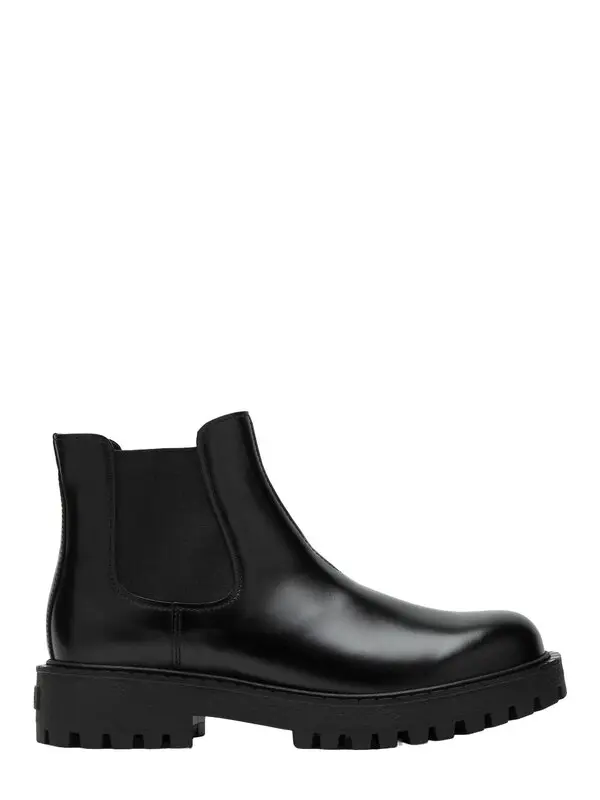 Prada Leather Ankle Boot With Embossed Logo - Black