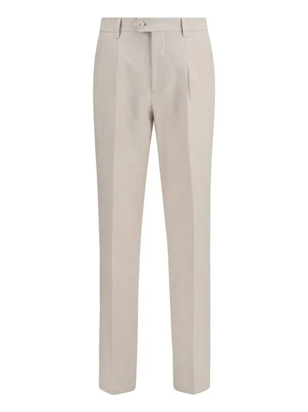 Brunello Cucinelli Tailored Cotton And Linen Trousers - Cream