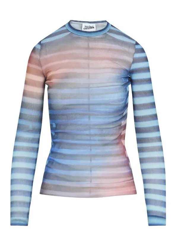 JEAN PAUL GAULTIER Printed Mesh Long Sleeve Top - Multicolor