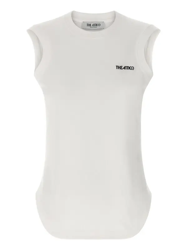 Attico Reese Cotton Top With Embroidered Logo - White