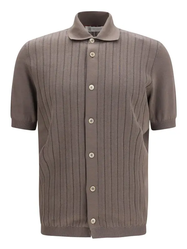 Brunello Cucinelli Cotton Ribbed Knit Shirt - Brown