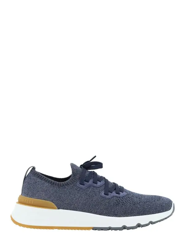 Brunello Cucinelli Cotton Knit Lace-up Sneakers - Blue