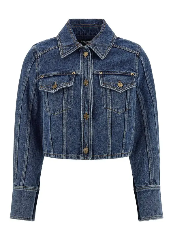Balmain Cropped Denim Jacket - Blue