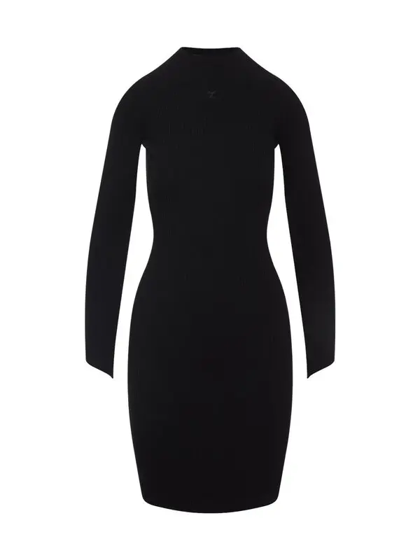 COURREGES Circle Rib Mini Dress - Black